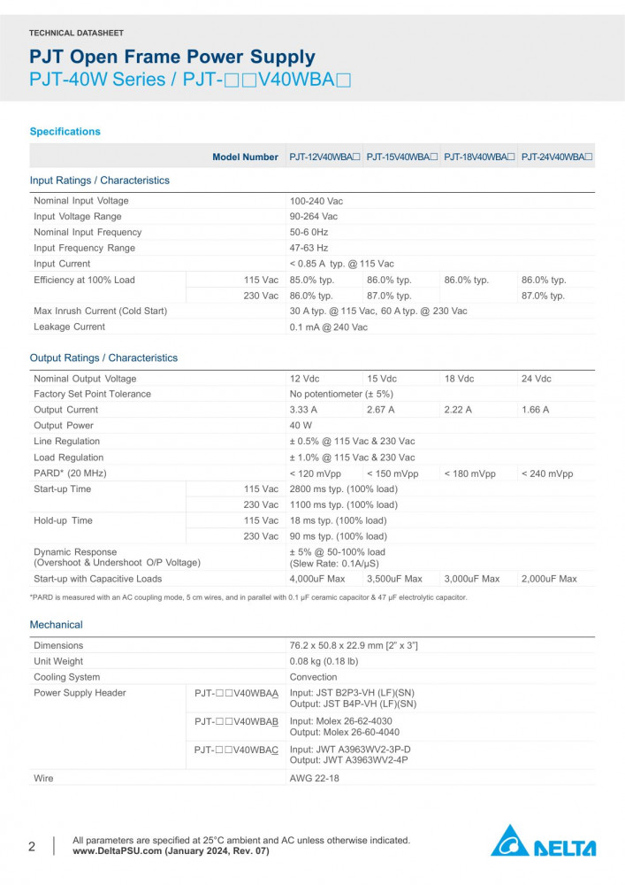 DELTA PJT datasheet page 2