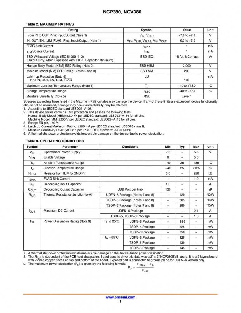 NCP380 datasheet page 3