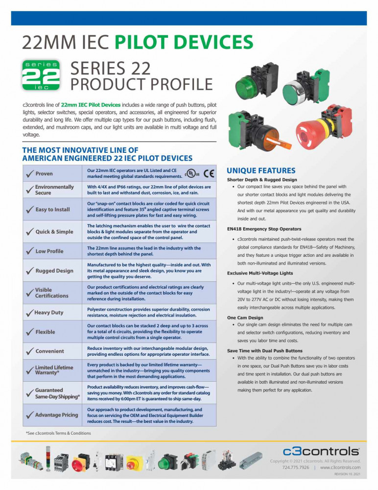 c3controls Series 22 product documentation page 1