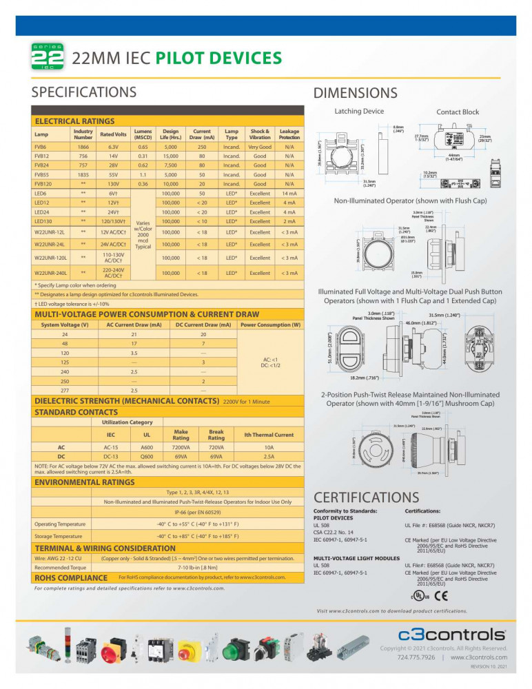 c3controls Series 22 product documentation page 2