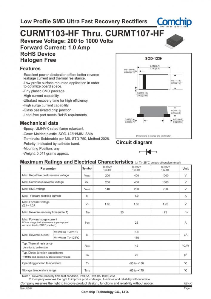CURMT104-HF datasheet page 1