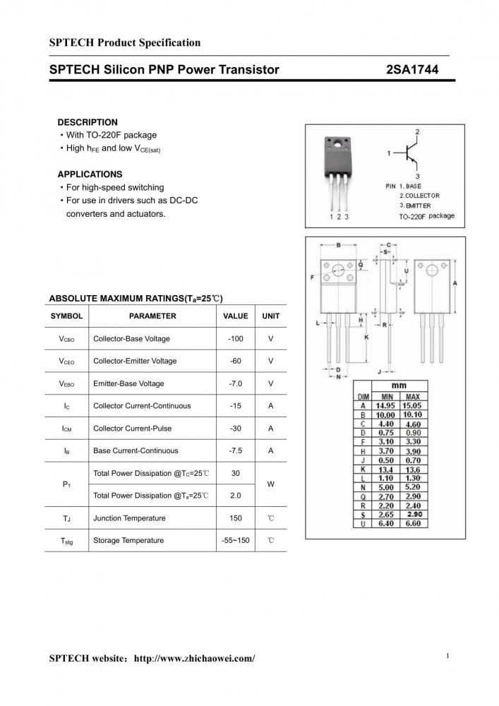 2SA1744 datasheet page 1