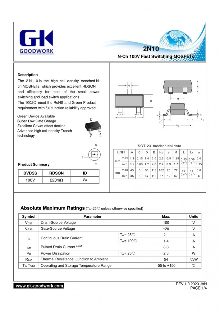 GOODWORK 2N10 datasheet page 1