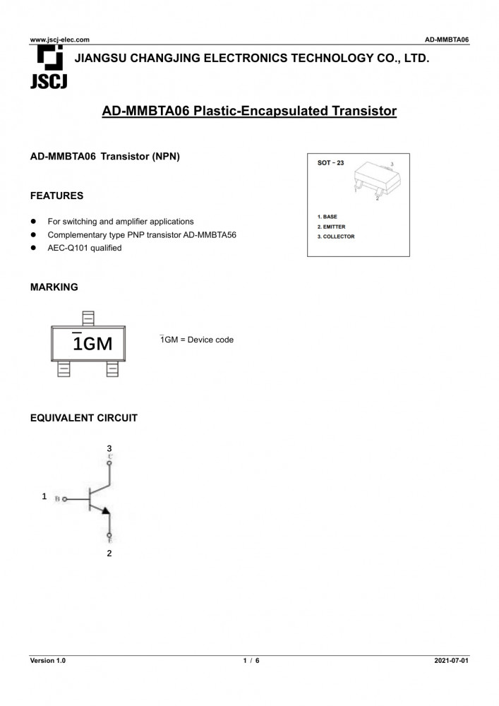 AD-MMBTA06 datasheet page 1