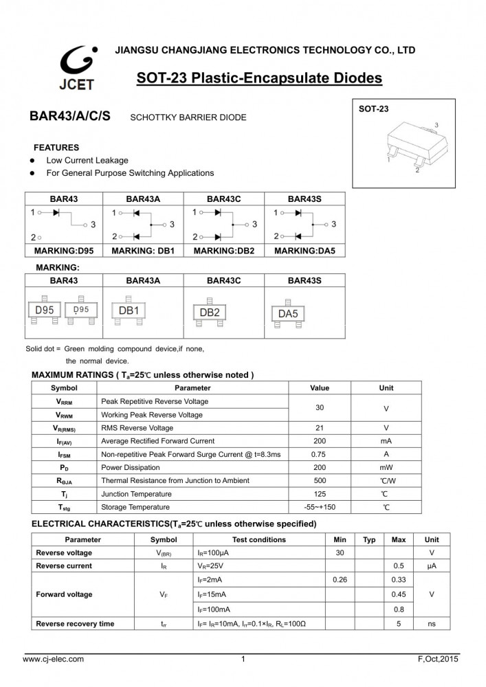 BAR43 datasheet page 1