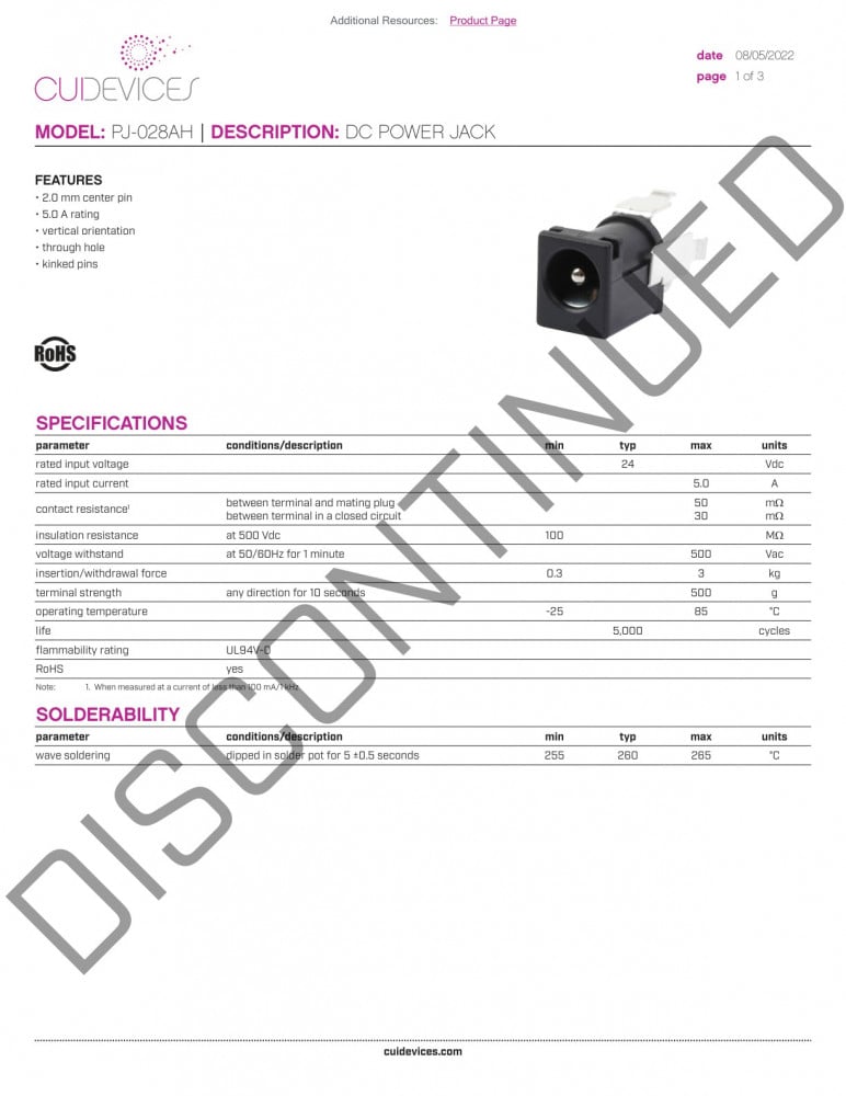 PJ-028AH datasheet page 1