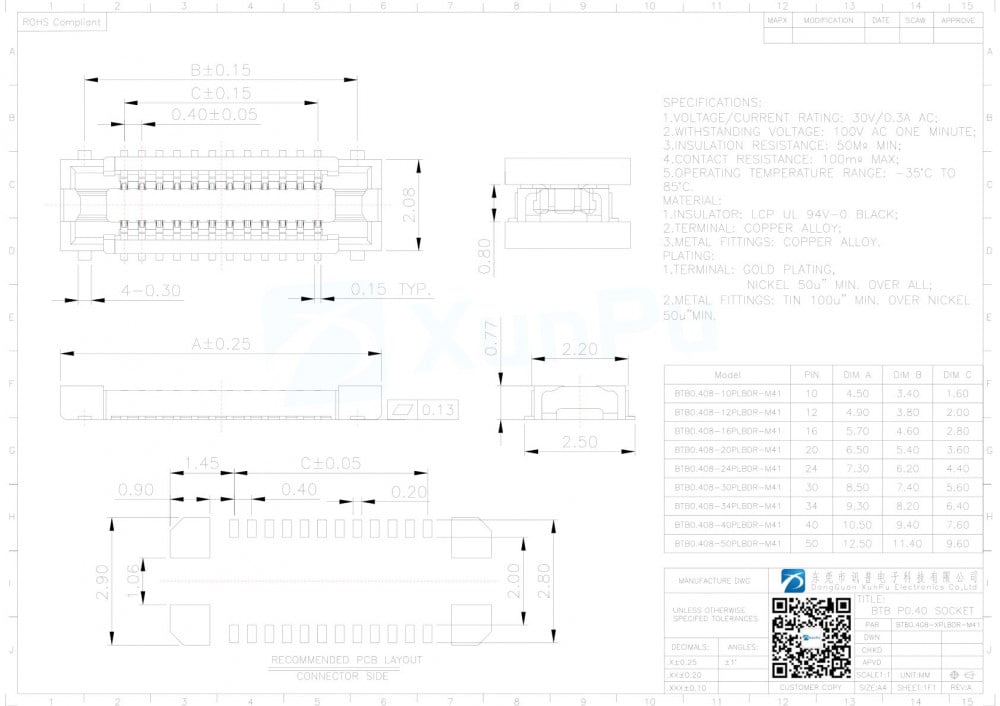 XUNPU BTB0.408-30PLBDR-M41 technical drawing