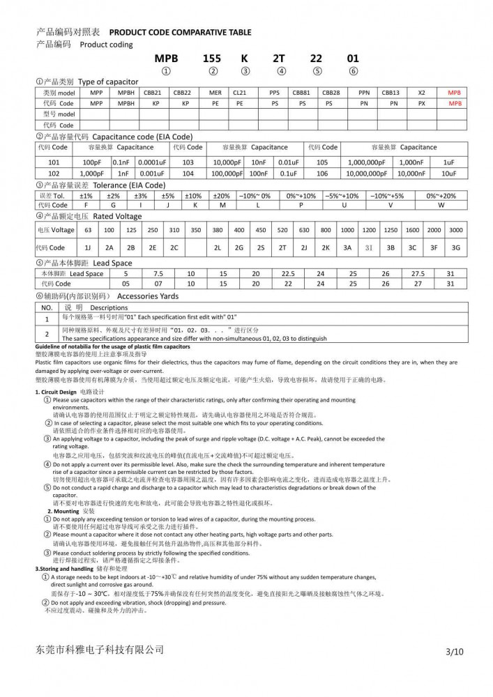KYET MPB155K2T2201 specification page 3