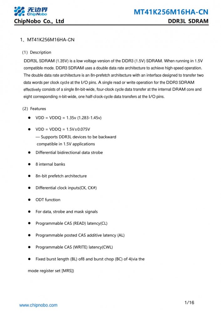 MT41K256M16HA-CN datasheet page 1