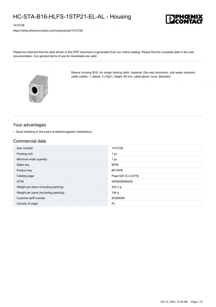 Phoenix Contact 1412728 product document page 1