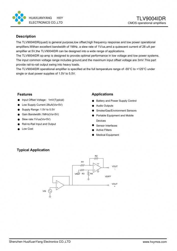 TLV9004IDR-HXY technical document page 1
