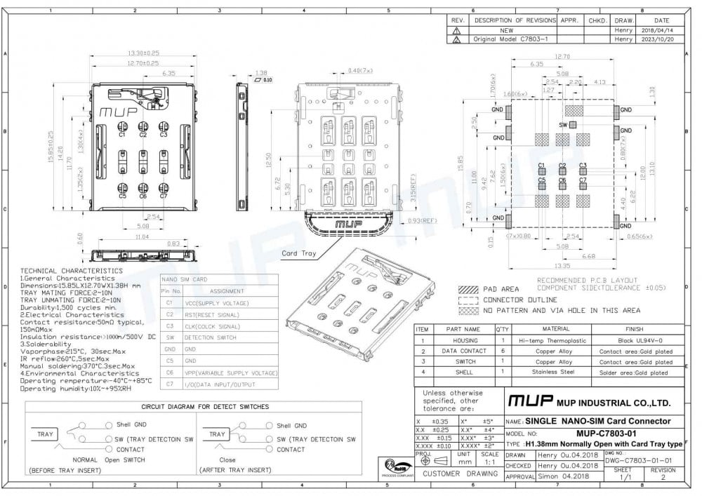 MUP C7803-01 technical drawing page