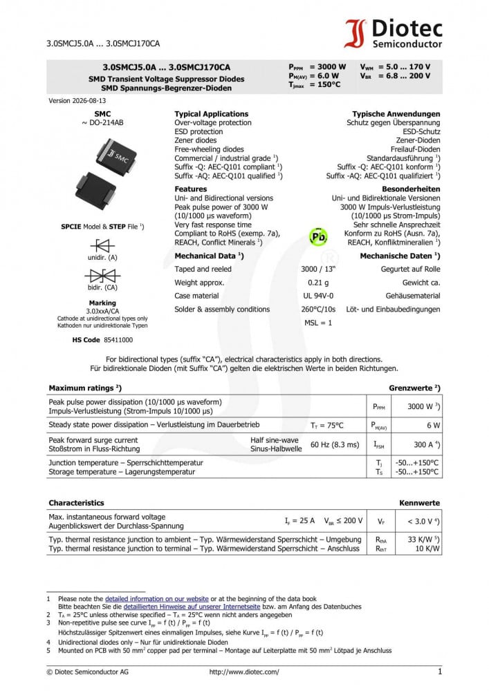 3.0SMCJ series datasheet page 1
