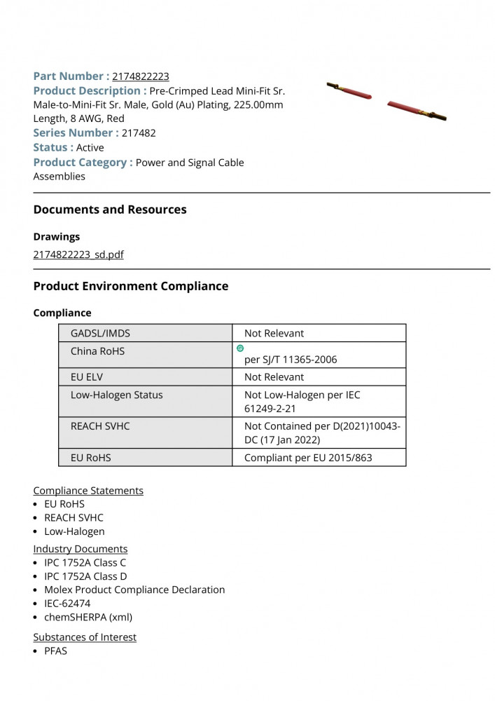 Technical document image 1 for MOLEX 2174822223