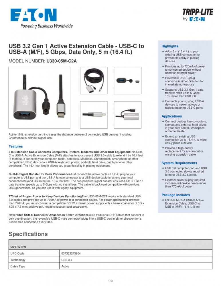 U330-05M-C2A technical document page 1