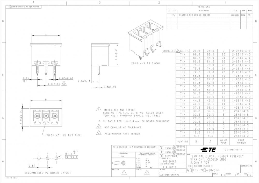TE Connectivity 284514-3 controlled drawing preview