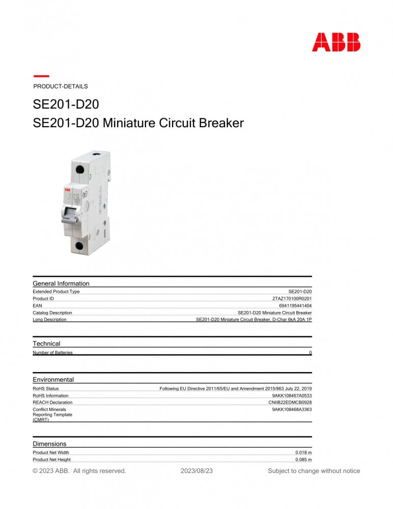 SE201-D20 technical document page 1