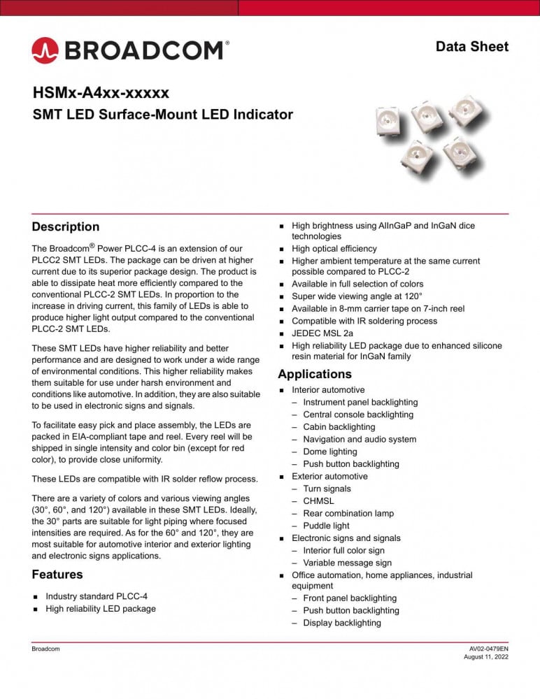 Broadcom HSMC-A401-U80M1 datasheet page 1