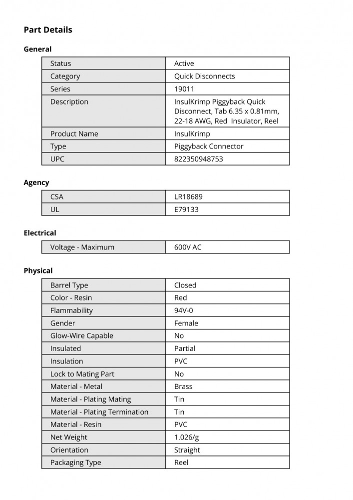 Product document page 2 for Molex 190110036