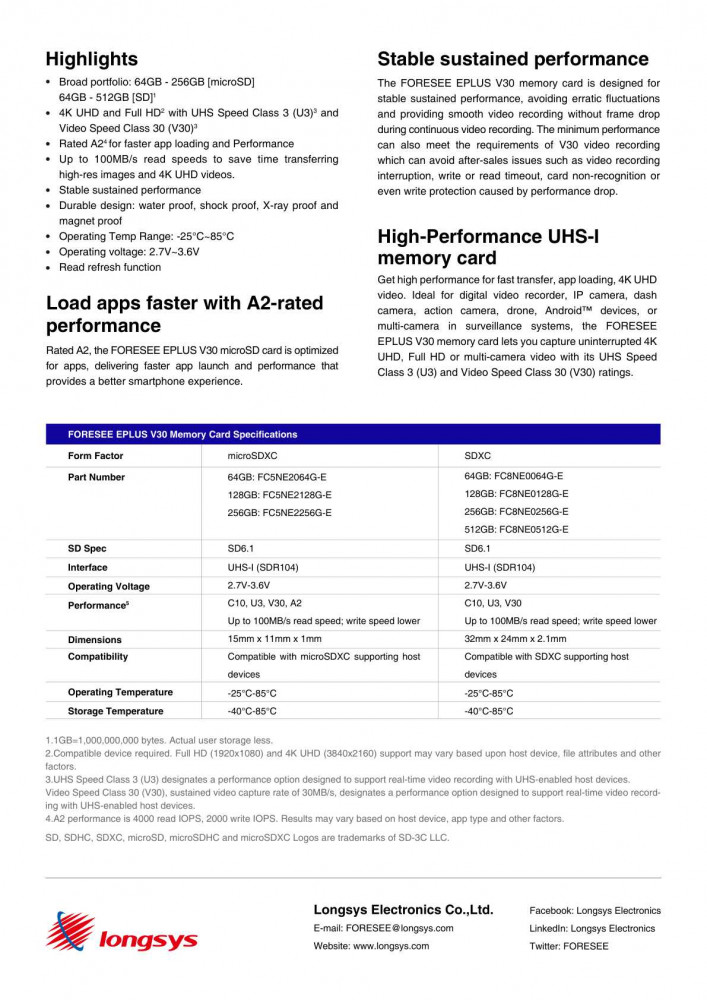 FORESEE EPLUS memory card technical document page 2