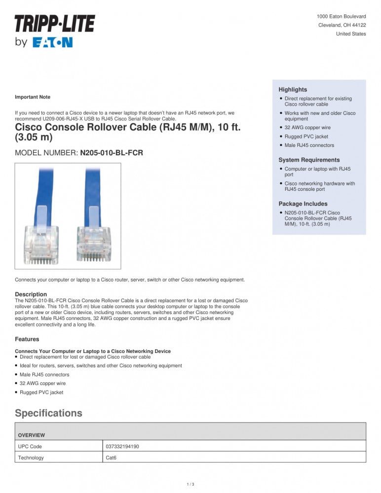 N205-010-BL-FCR technical document page 1