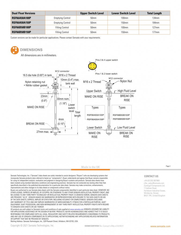 RSF66P series dimensions page