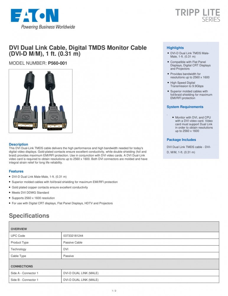 P560-001 technical document page 1