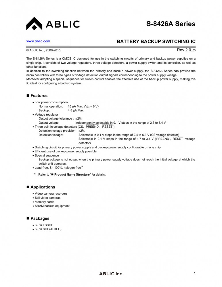 S-8426A datasheet page 1