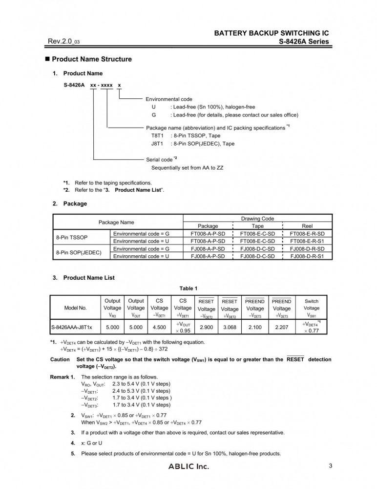 S-8426A datasheet page 3