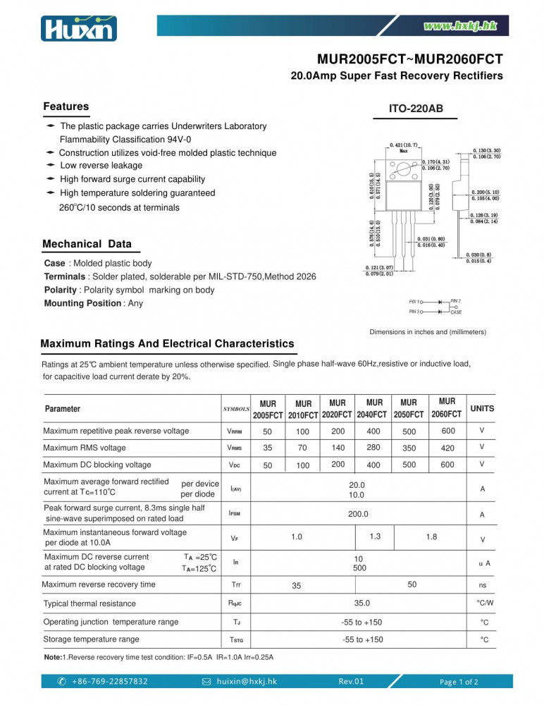 MUR2040FCT datasheet page 1