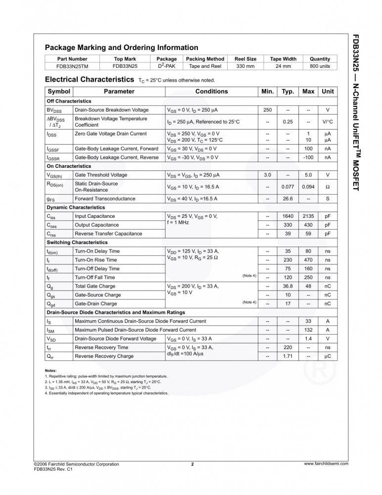 FDB33N25TM datasheet page 3