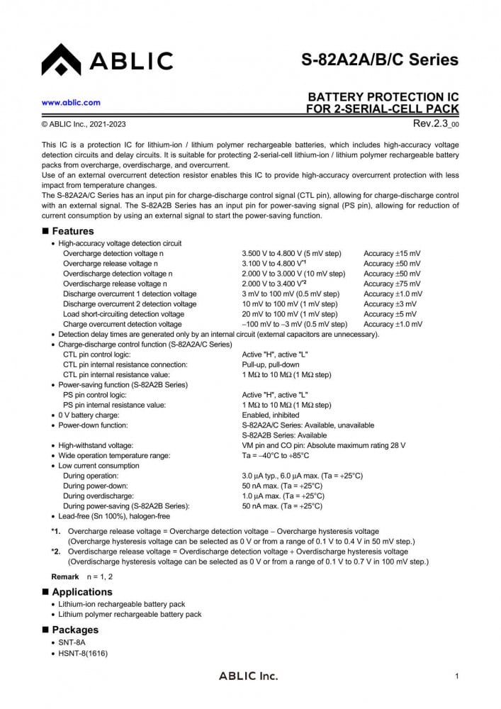 ABLIC S-82A2A datasheet page 1