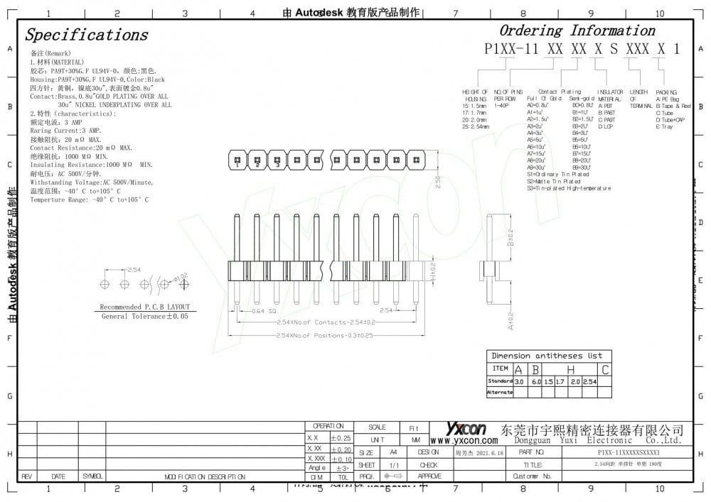 Yxcon P125-1115A0BS116A1 technical document