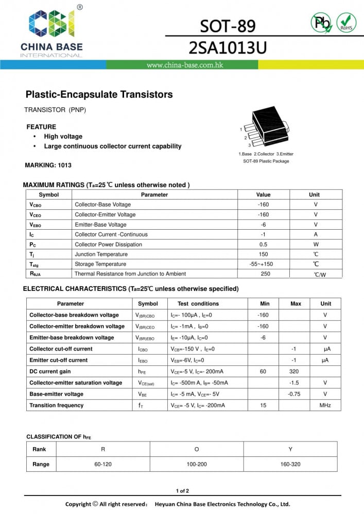 2SA1013U datasheet page 1