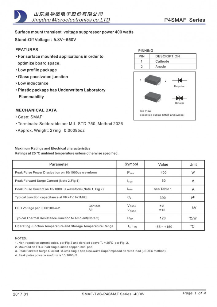 P4SMAF440A datasheet page 1