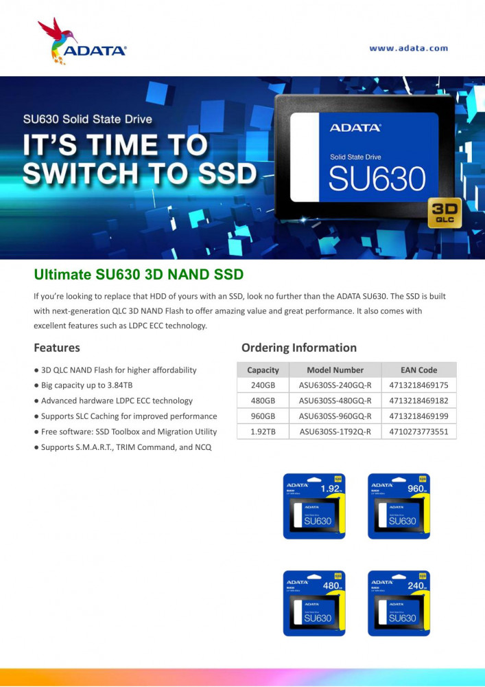 ADATA Ultimate SU630 technical document page 1
