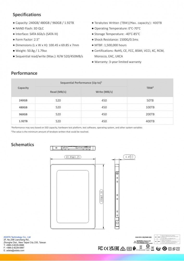 ADATA Ultimate SU630 technical document page 2