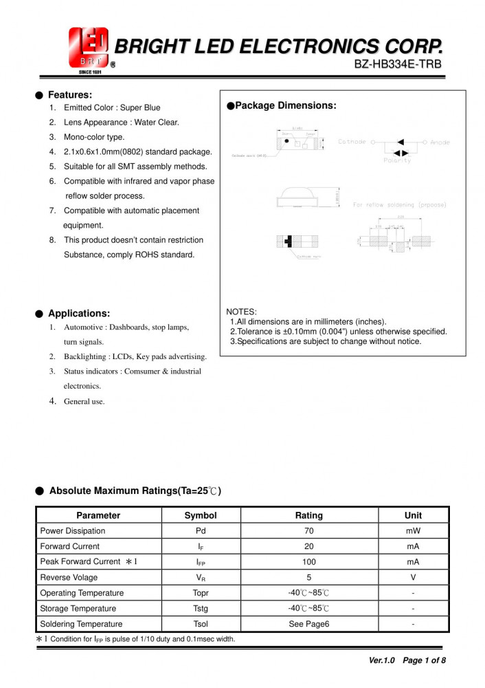 BZ-HB334E-TRB datasheet page 1