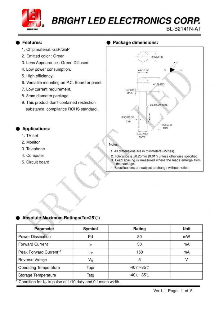 BL-B2141N-AT datasheet page 1