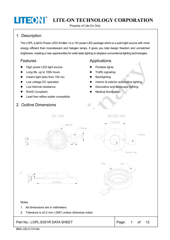 LOPL-E001R datasheet page 1