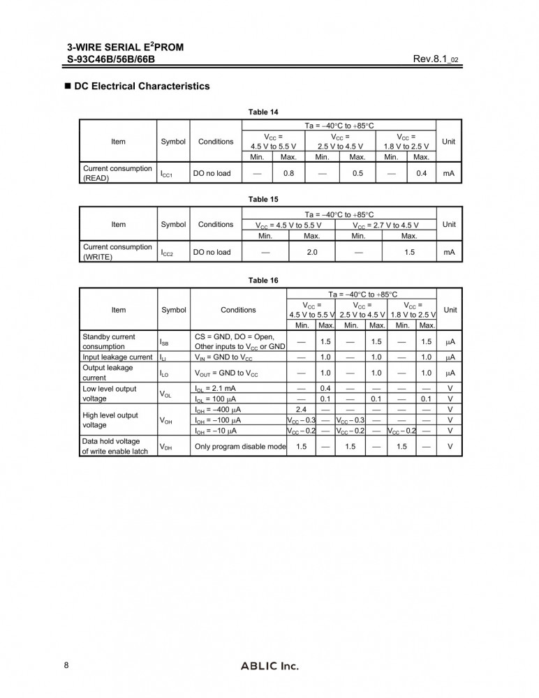 ABLIC S-93C56B datasheet page 8