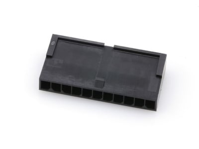 Micro-Fit 3.0 Plug Housing, Single Row, 11 Circuits, UL 94V-2, Panel Mount Ears, Glow-Wire Capable, Black