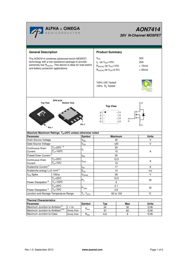 AON7414 datasheet page 1