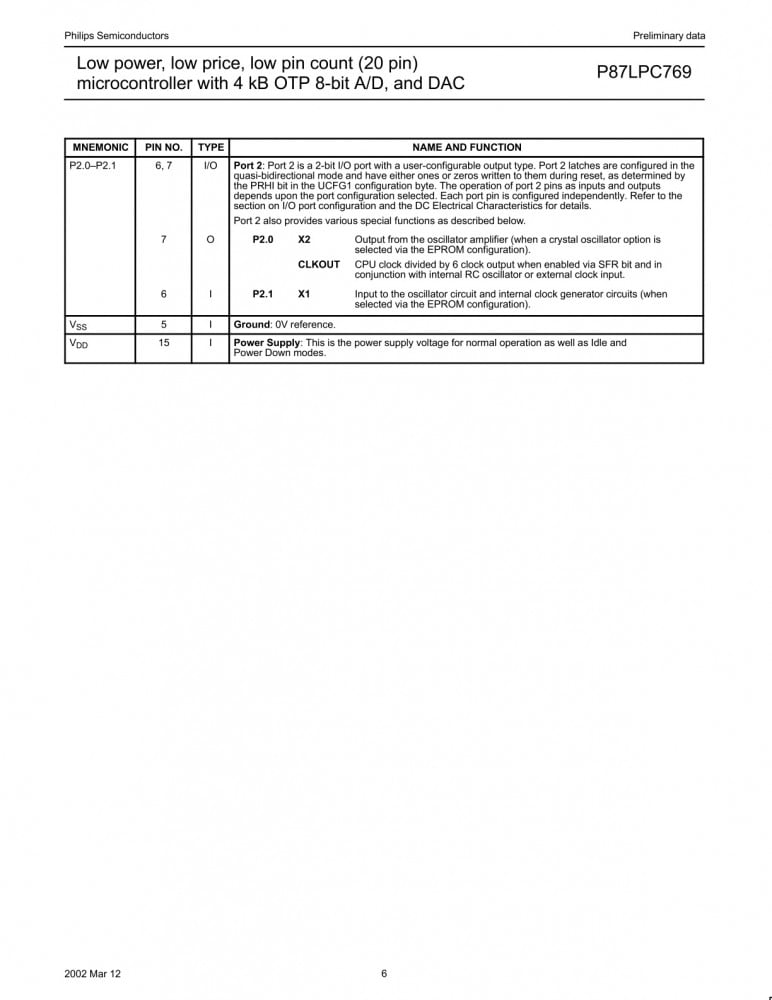 P87LPC769HD datasheet page 10