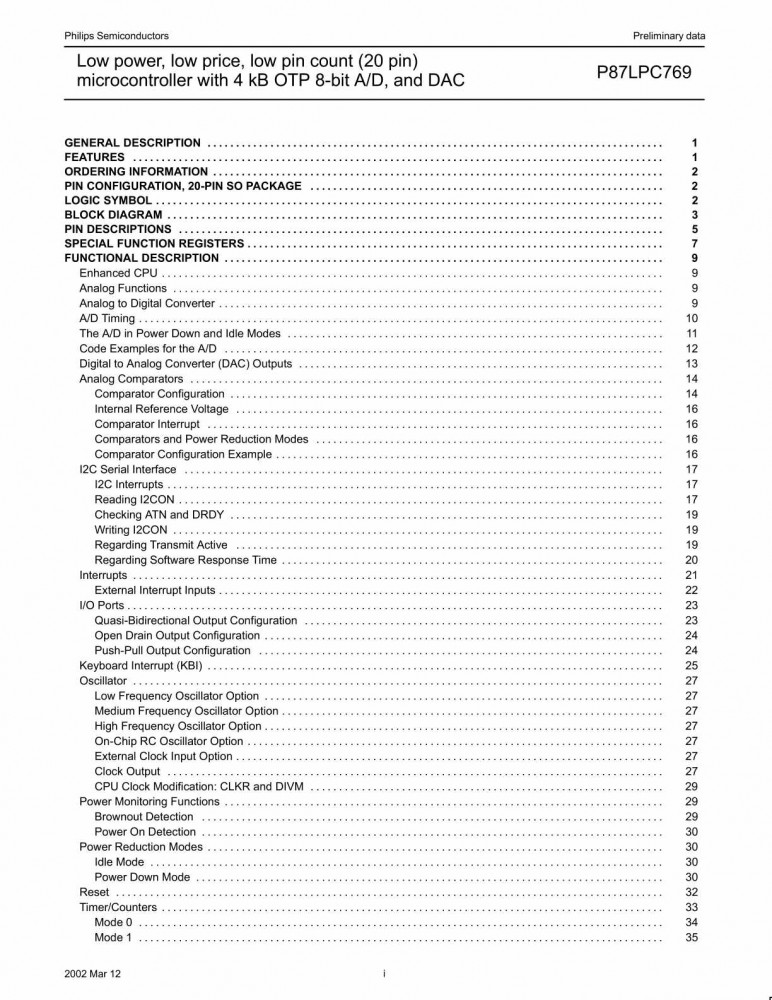 P87LPC769HD datasheet page 3