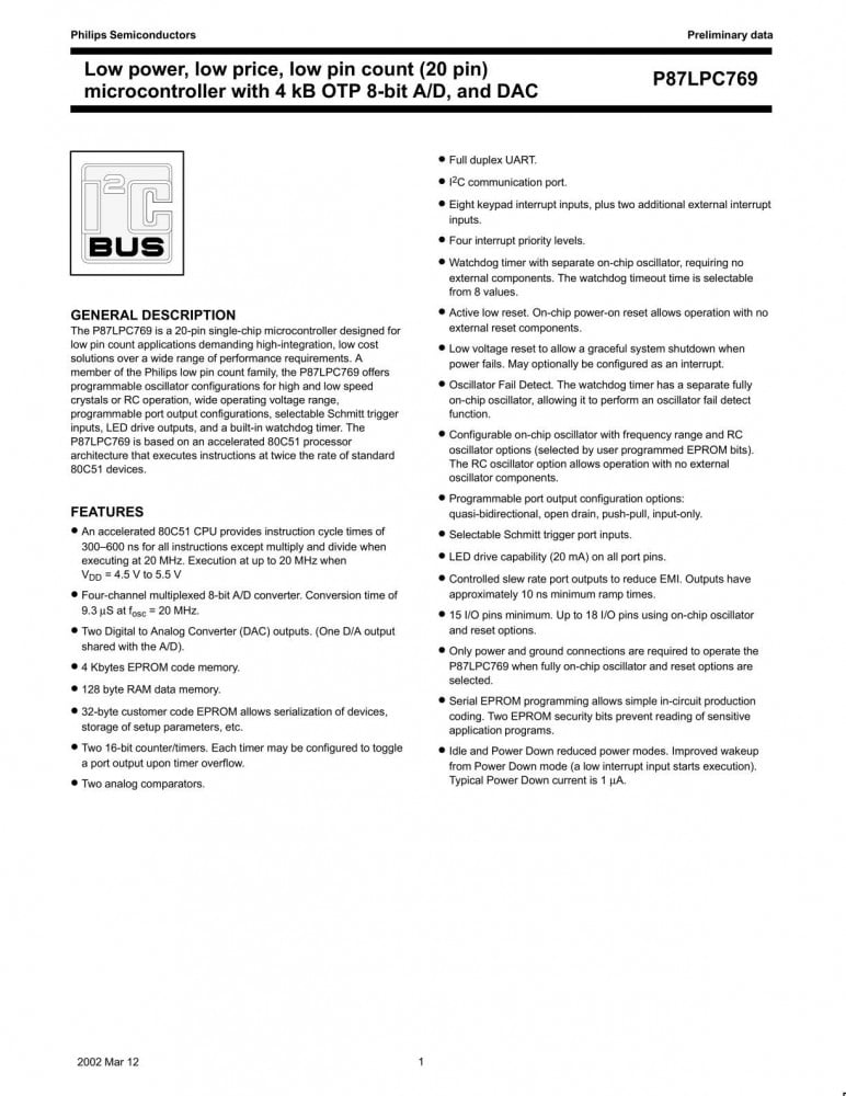 P87LPC769HD datasheet page 5