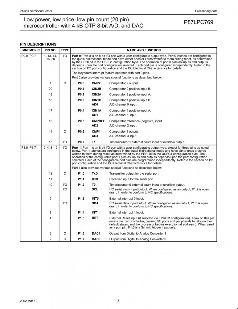 P87LPC769HD datasheet page 9