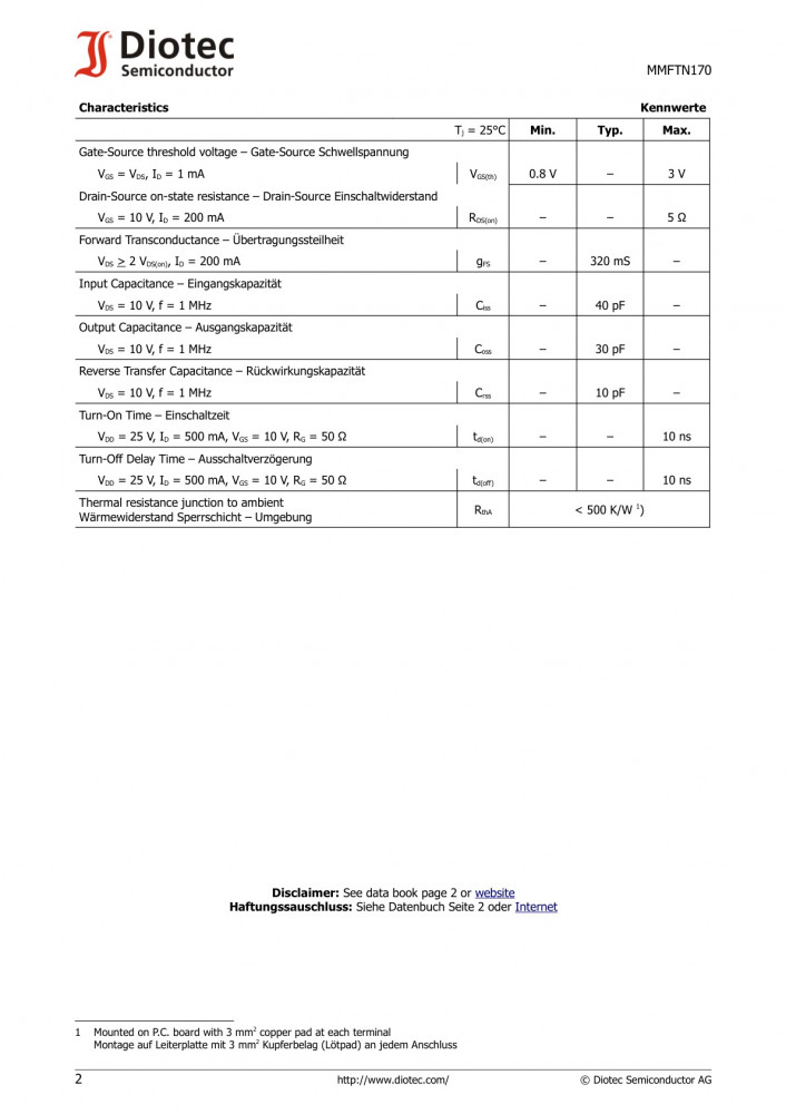 DIOTEC MMFTN170 datasheet page 2