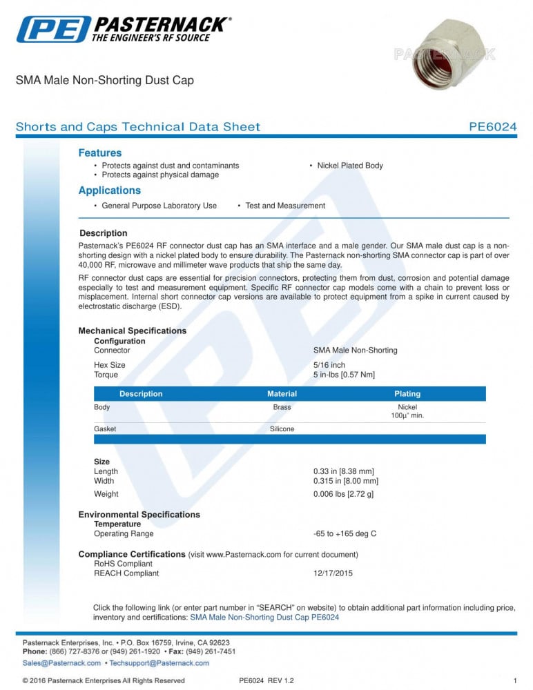 PE6024 technical data sheet page 1