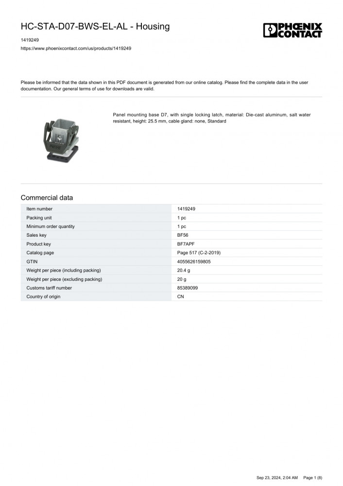 Phoenix Contact 1419249 technical document page 1